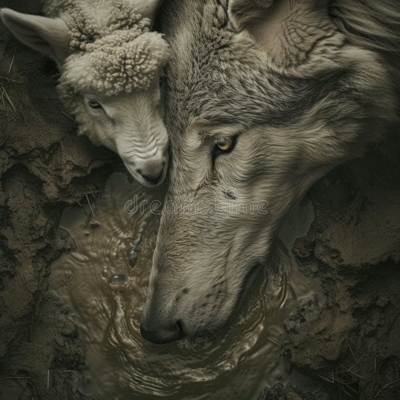 Wolf and Lamb Standing Next To Each Other. Generative AI. Stock Photo ...