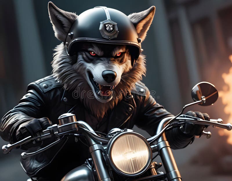 A Wolf in a Leather Jacket on a Motorcycle. Artificial Intelligence ...