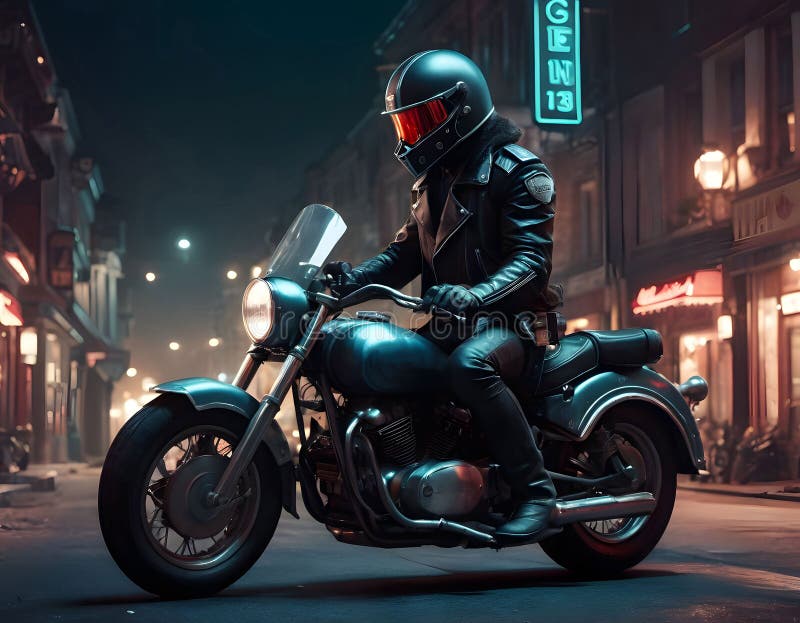 A Wolf in a Leather Jacket on a Motorcycle. Artificial Intelligence ...