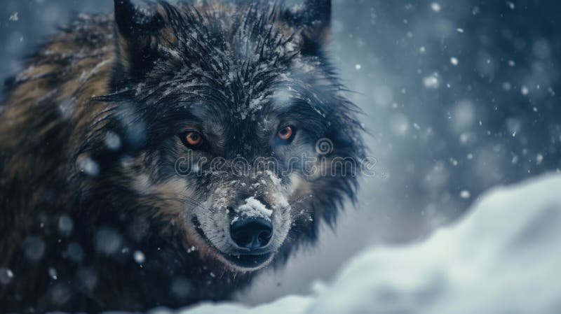 A Wolf is Looking at the Camera in a Snow Storm, AI Stock Photo - Image ...
