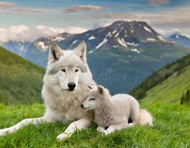 The Wolf Lying with the Lamb. Generated with AI Stock Illustration ...