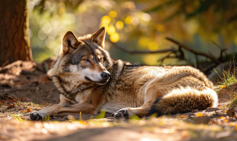 Wolf lying in the shade stock photo. Image of canis - 325379100