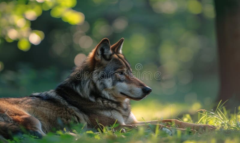 Wolf lying in the shade stock photo. Image of canine - 325379114