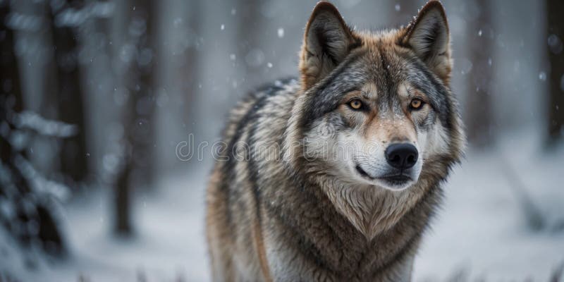 A Wolf Made of Ice and Snow Hunting in a Forest of Glowing Trees. Stock ...