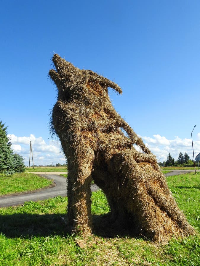 Wolf Made from Straw, Lithuania Stock Photo - Image of background ...