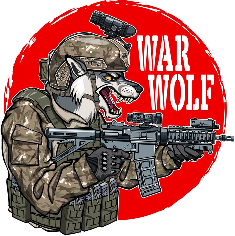 Wolf in Military Gear and Uniform Holding Assault Rifle Stock Vector ...