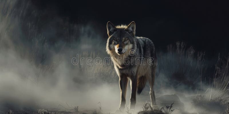 Wolf in a Misty Forest. Created by Generative Artificial Intelligence ...