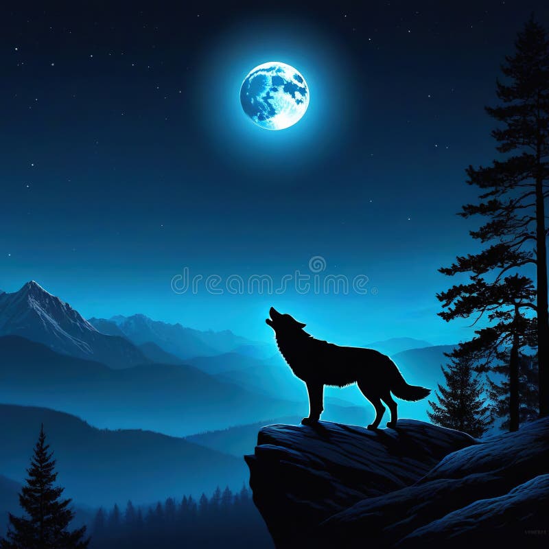 Wolf Moon Howling Predator Wilderness Darkness Midnight Stock ...
