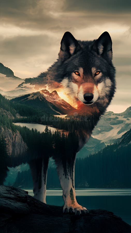 A Wolf is in the Mountains with the Sun Shining through it. Stock Image ...