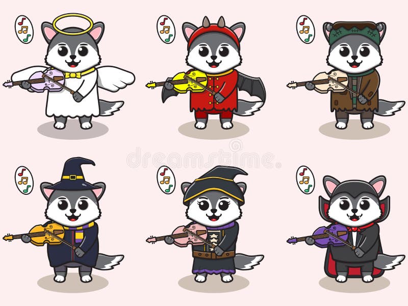 Vector Illustration of Cute Wolf Play Violin. Stock Vector ...