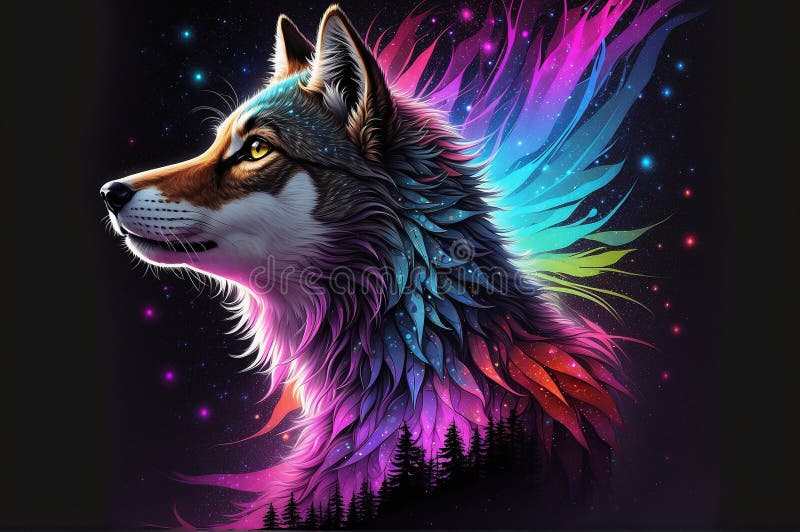 Wolf Nebulosa Galaxy - Tshirt Design. AI Art Generated Stock ...