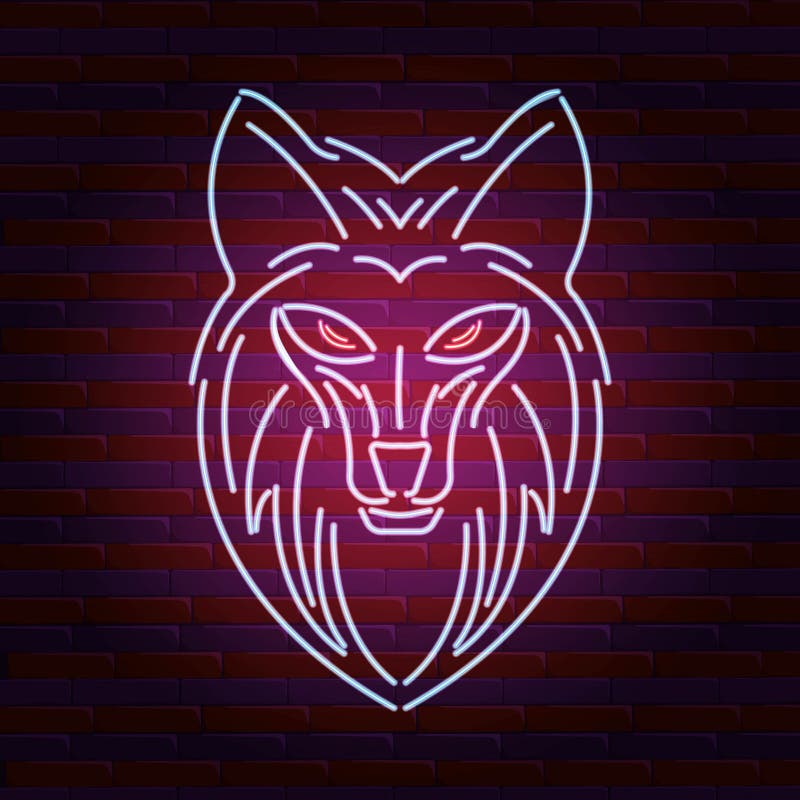 Wolf, Neon Sign on a Brick Wall Stock Vector - Illustration of puppy ...