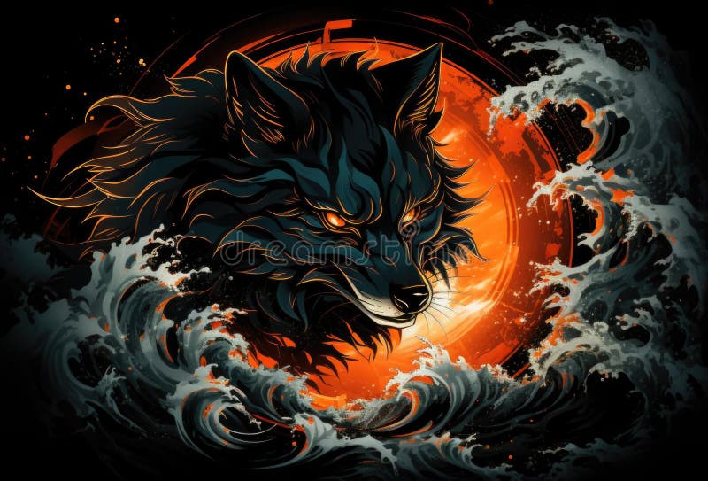 A Wolf with Orange Eyes and a Dark Background, AI Stock Image - Image ...