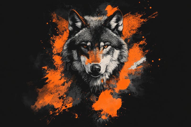 Wolf with Orange Paint Splatters Stock Image - Image of unique ...