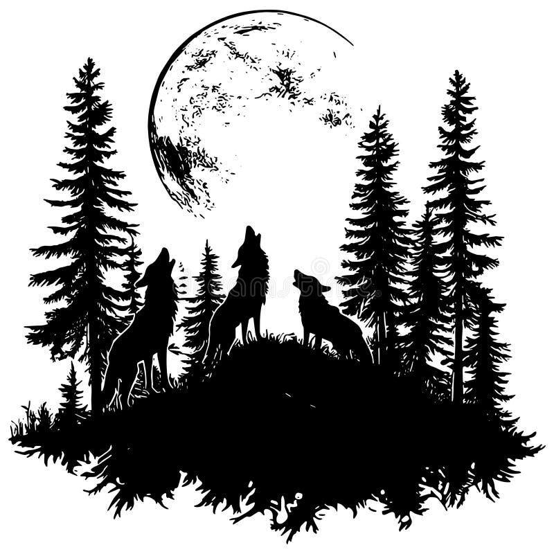 Wolf Howling Moon Clip Art Stock Illustrations – 148 Wolf Howling Moon ...