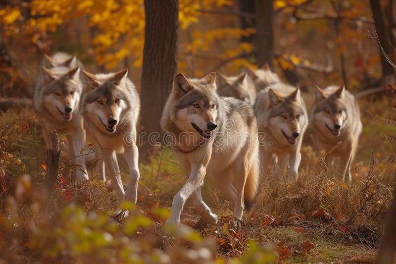 Wolf Pack Moving Stealthily through Underbrush Stock Image - Image of ...