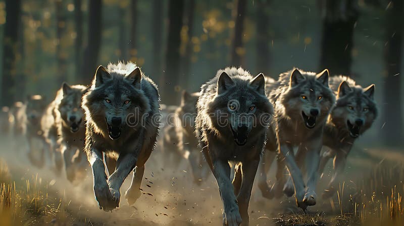 Wolf Pack Running in the Forest Cinematic Wolf Scene with Dramatic ...