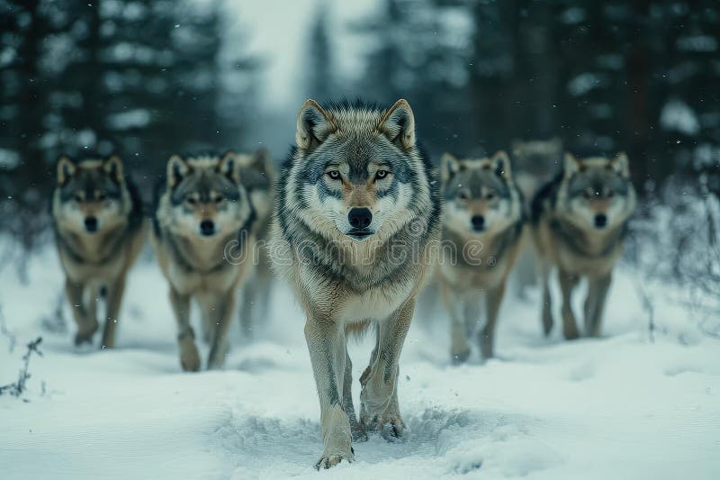 Wolf Pack in Winter Wonderland Stock Illustration - Illustration of ...