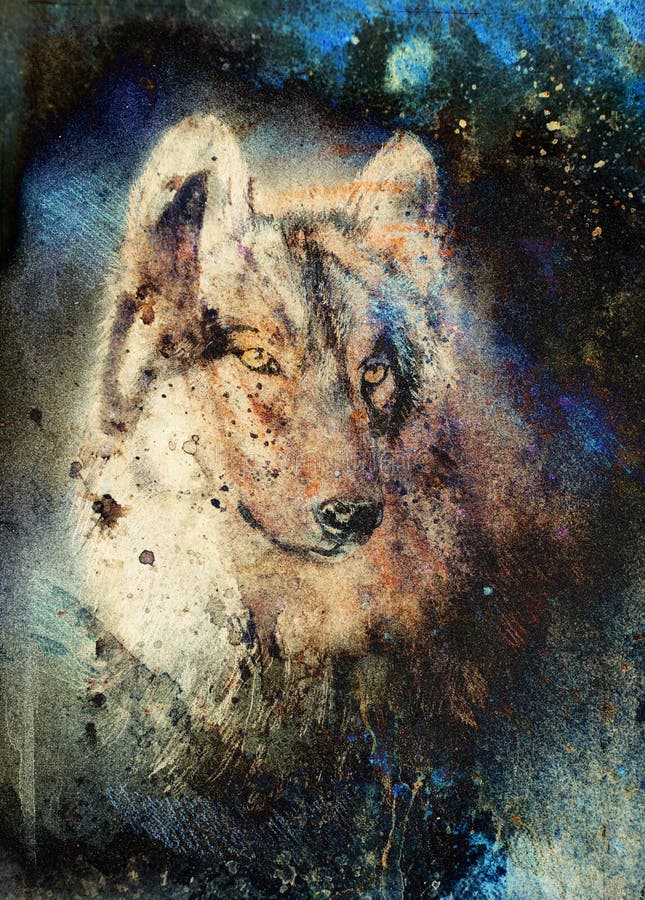 Wolf Painting, Color Abstract Effect on Background Stock Illustration ...
