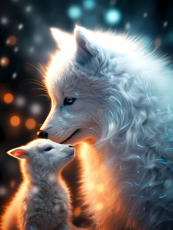 A Wolf is Petting a Lamb Gently, a White Wolf and a Lamb Stock ...