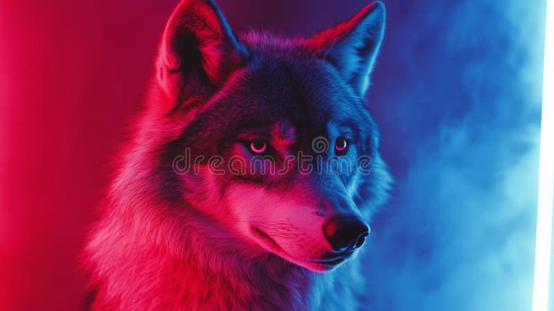 Wolf Portrait in Neon Pink and Blue Light Stock Illustration ...