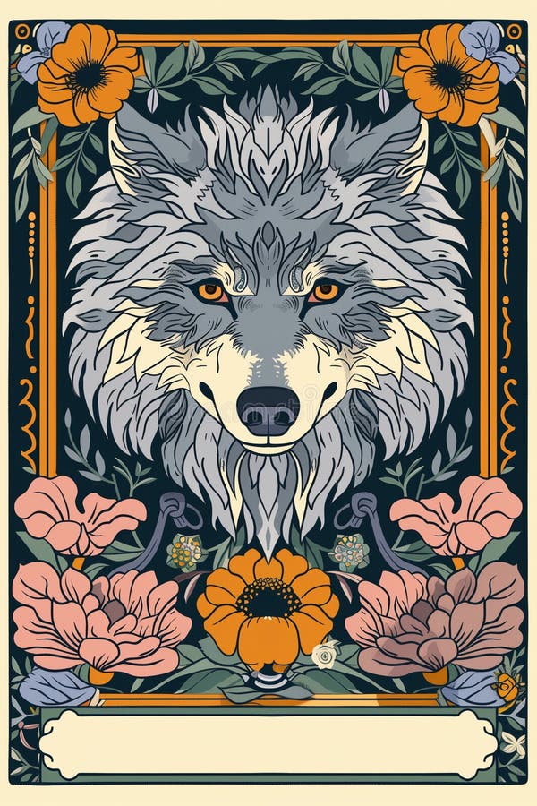 Wolf Poster Card Flower Art Illustration Stock Illustration ...