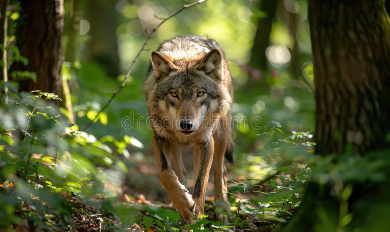 Wolf Prowling through the Forest Stock Photo - Image of wildlife ...