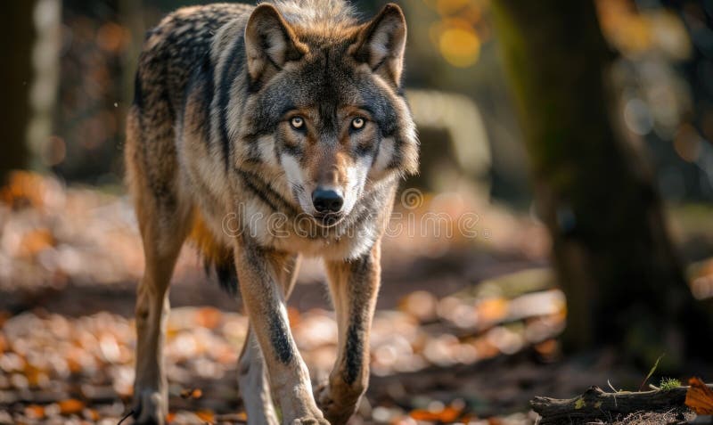 Wolf Prowling through the Forest Stock Photo - Image of forest ...