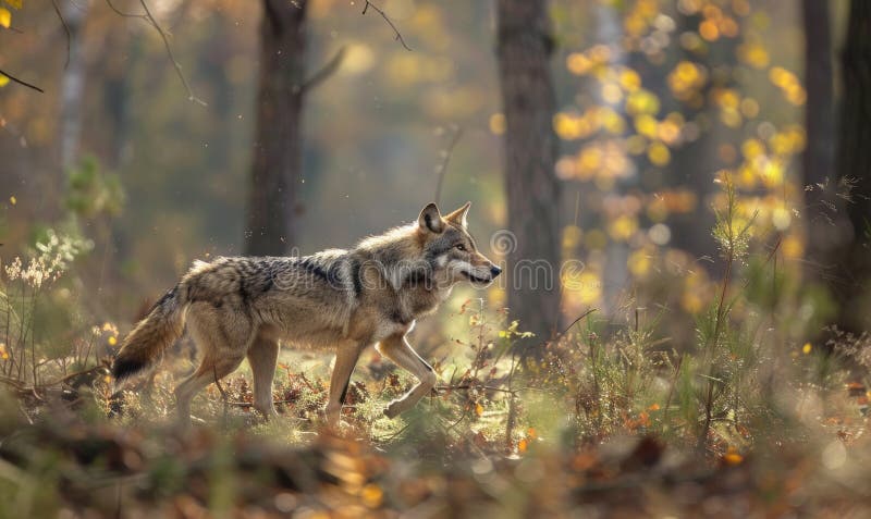 Wolf Prowling through the Forest Stock Photo - Image of canine ...