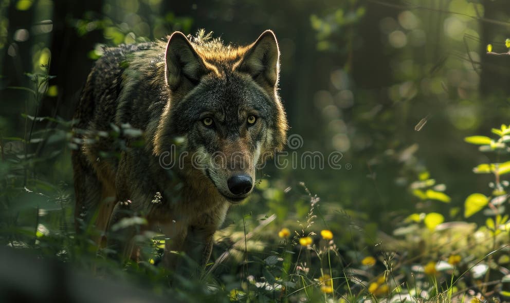 Wolf Prowling through the Forest Stock Photo - Image of carnivore ...