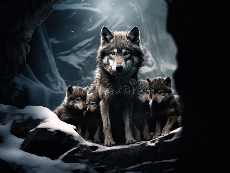 Ai Generated Illustration Wildlife Concept of Wolf Pups Feeding on ...