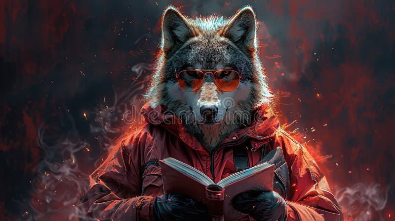 Wolf Reading a Book in the Forest Stock Illustration - Illustration of ...