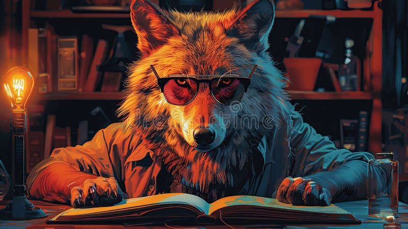 Wolf Reading a Book stock illustration. Illustration of reading - 327355239