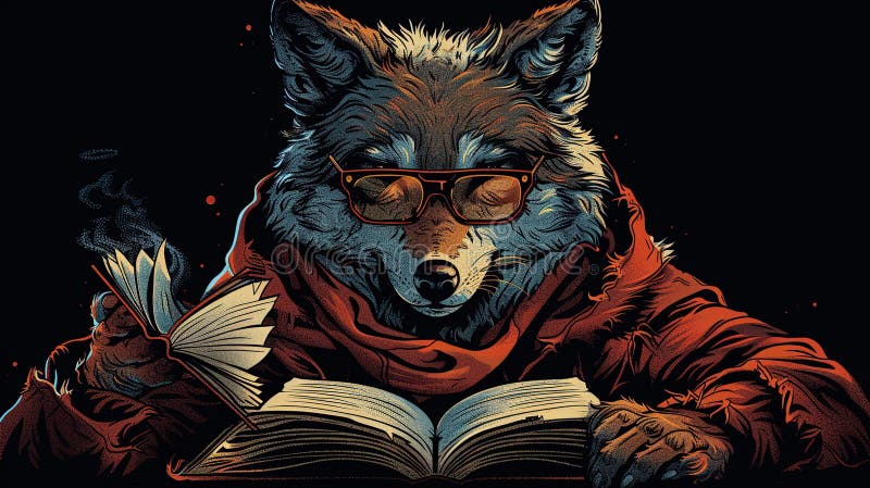 Wolf Reading stock illustration. Illustration of literature - 327356814