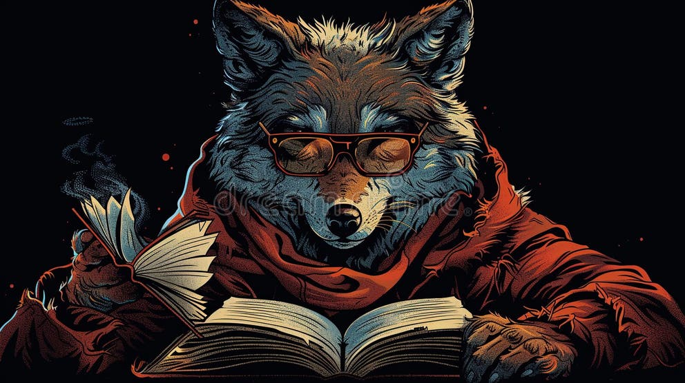 Wolf Reading stock illustration. Illustration of literature - 327356814
