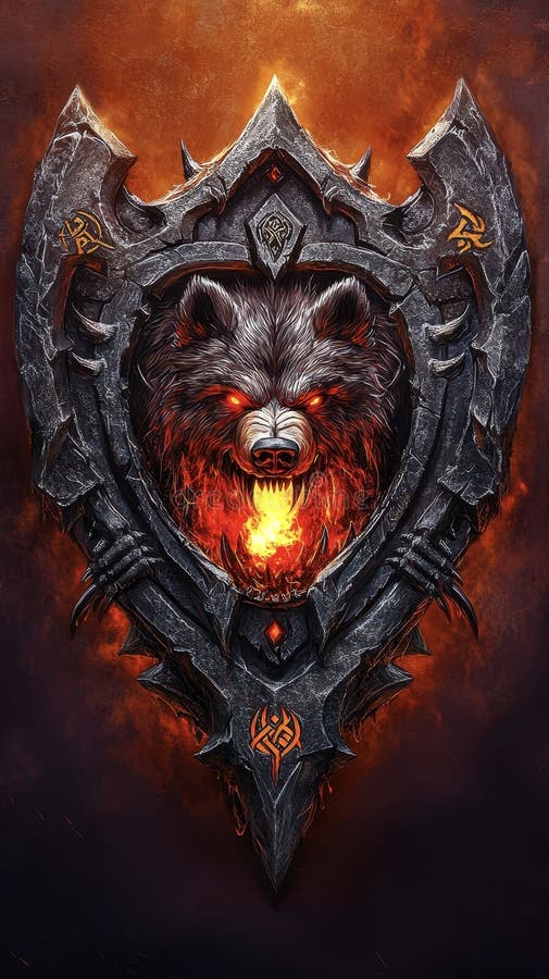A Wolf with Red Eyes and a Fire on Its Face Stock Illustration ...