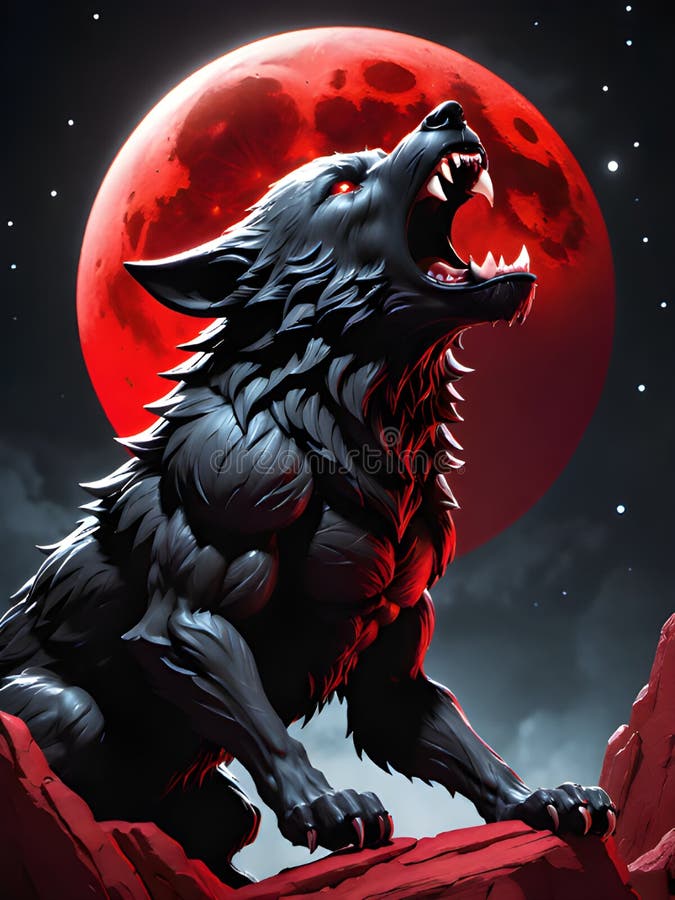 Wolf on the Red Moon. Illustration Stock Illustration - Illustration of ...