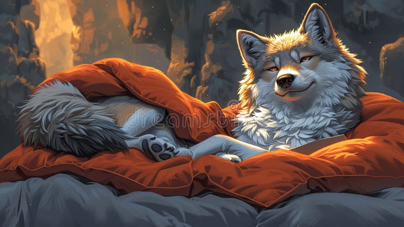 Wolf Relaxing Under a Blanket Stock Illustration - Illustration of ...