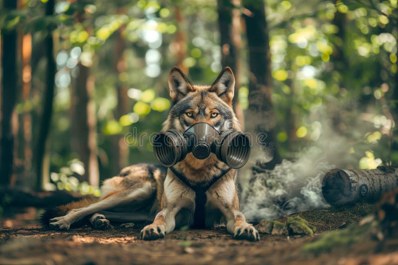A Wolf with a Respirator in the Forest, the Concept of the Effects of ...