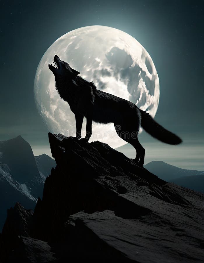 Wolf on a Rock Howling at the Moon Stock Illustration - Illustration of ...