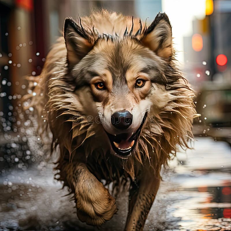 Wolf Running Down City Street AI Generated Stock Illustration ...