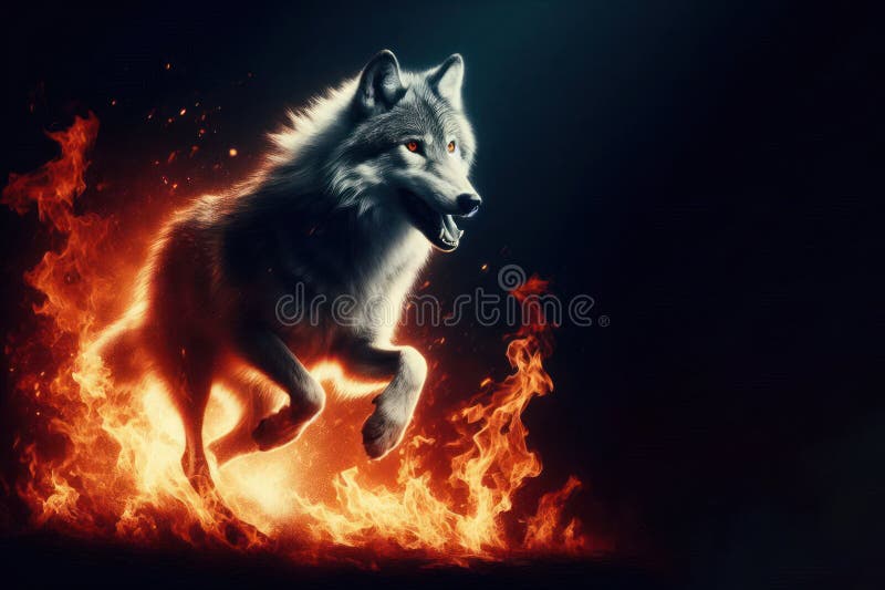 A Wolf Running through Fire. Space for Text. Stock Photo - Image of ...