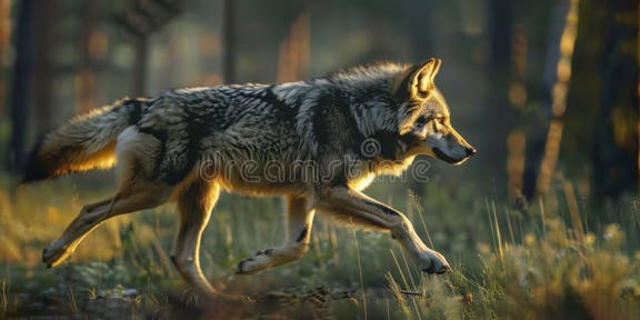 Wolf Running through the Forest. Created by Generative Artificial ...