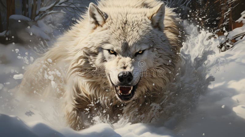 Wolf Running in Snow. Wolf in Snow, Attractive Winter Scene with Wolf ...