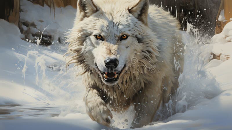 Wolf Running in Snow. Wolf in Snow, Attractive Winter Scene with Wolf ...