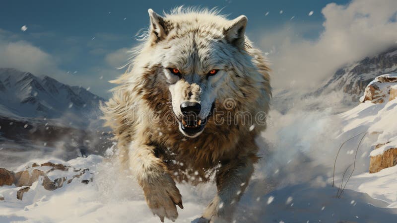 Wolf Running in Snow. Wolf in Snow, Attractive Winter Scene with Wolf ...