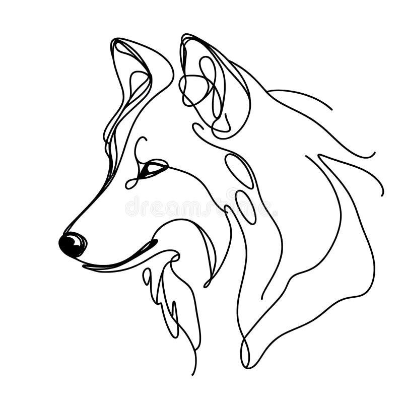 A Wolf S Head is Depicted in a Continuous Line Drawing, Featuring a ...