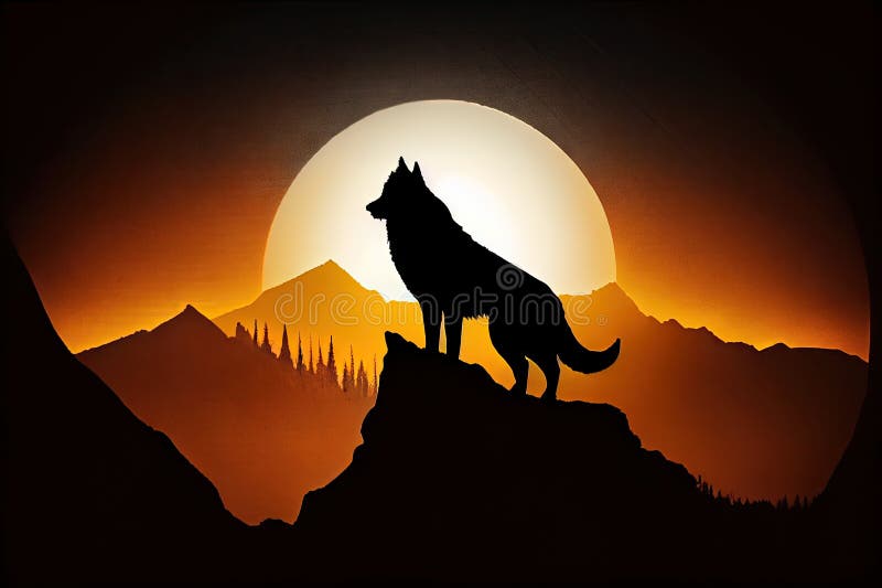 Wolf S Silhouette Against the Sun, on Mountain Peak Stock Photo - Image ...