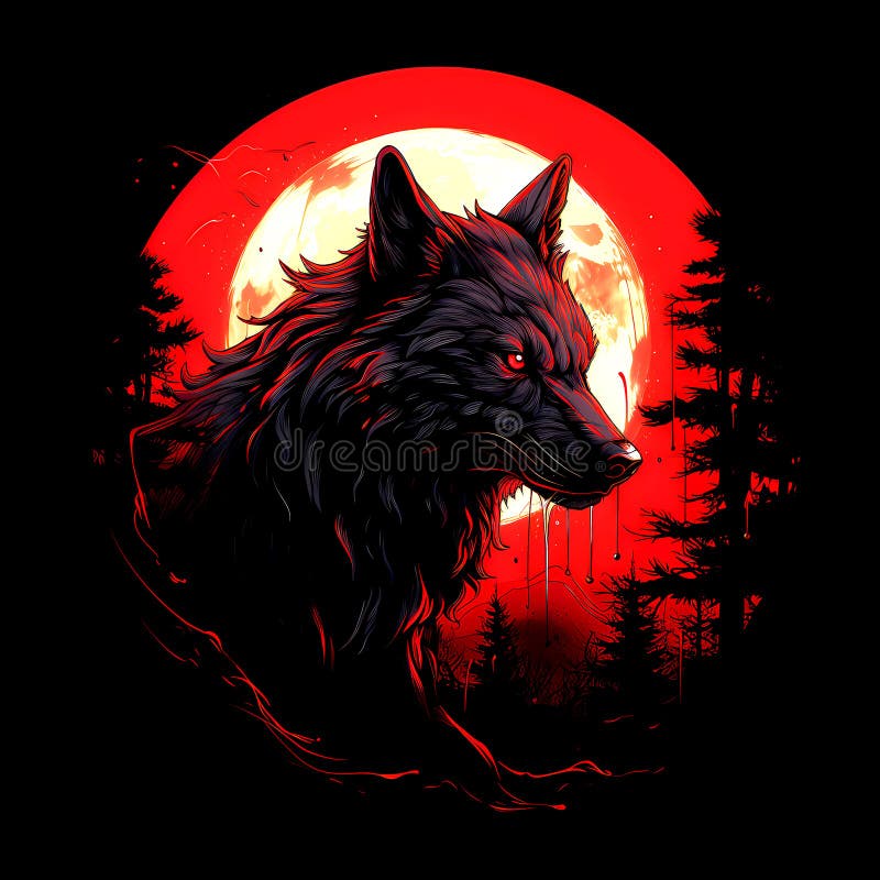 Black Wolf Howling At The Red Moon