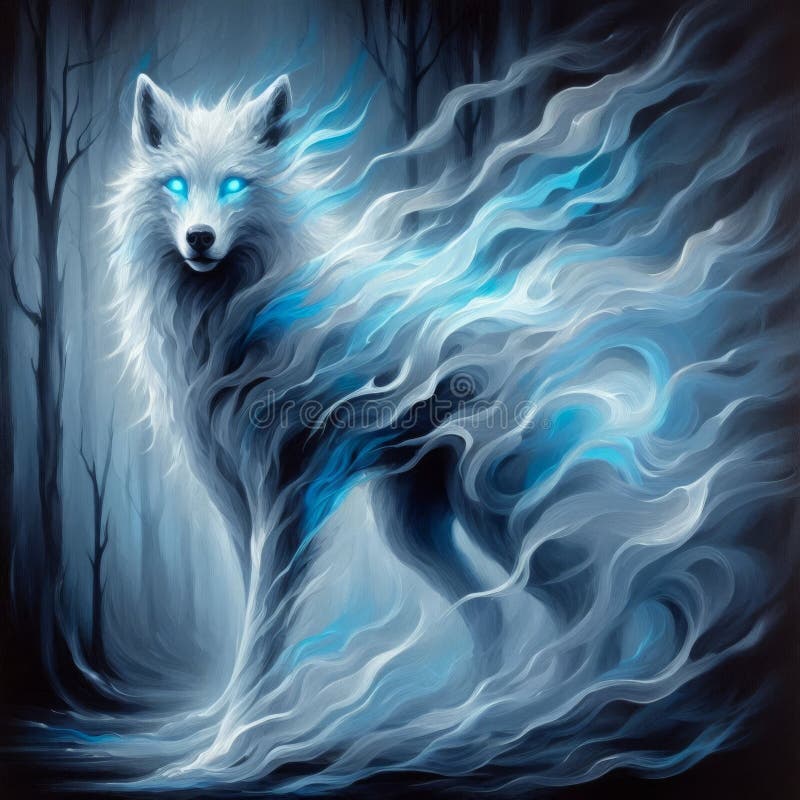 A Wolf of Shadows and Moonlit Mist Stock Illustration - Illustration of ...